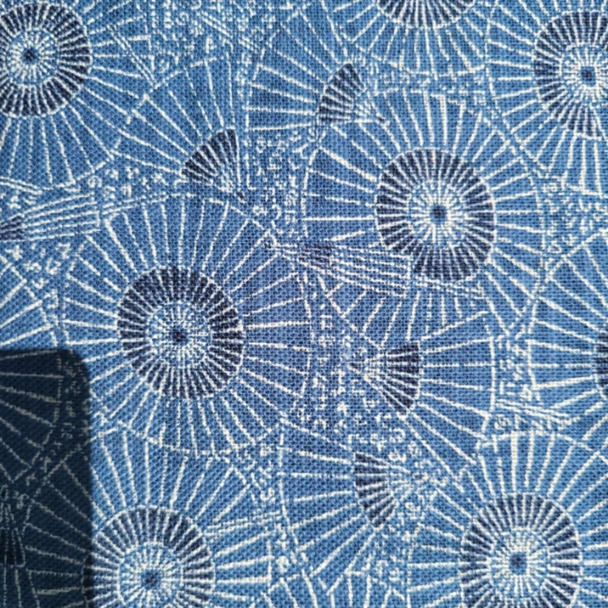 100% Cotton Midweight Blue Fabric Tan Parasols On Blue Japan | sold in ...